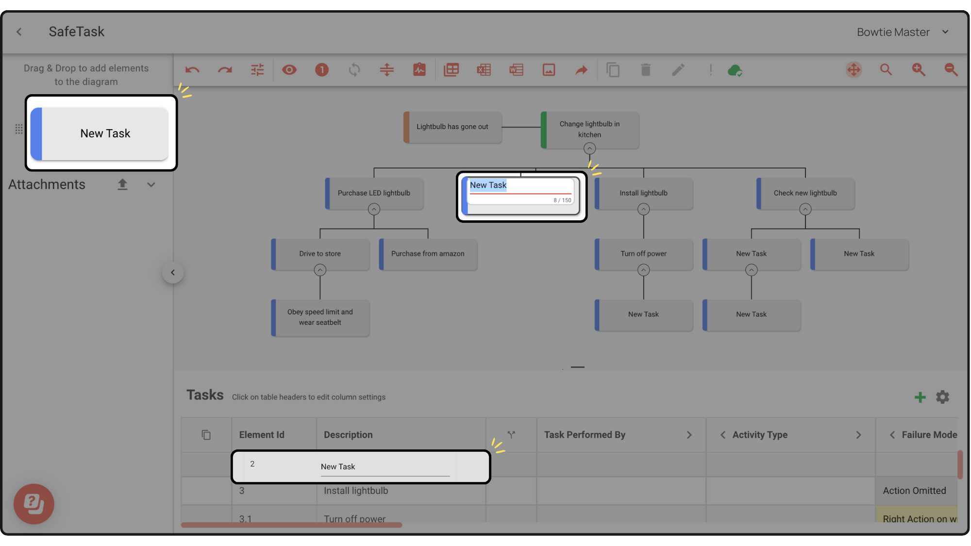 Step 2: Double click on the Task and p ress Tab to add a new task below.