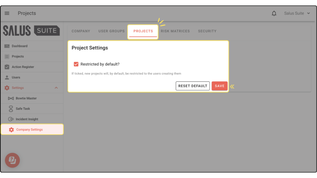 Change Project Settings - Safe Task